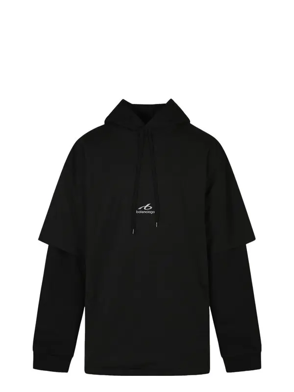 Balenciaga Layered Logo Hoodie - Black