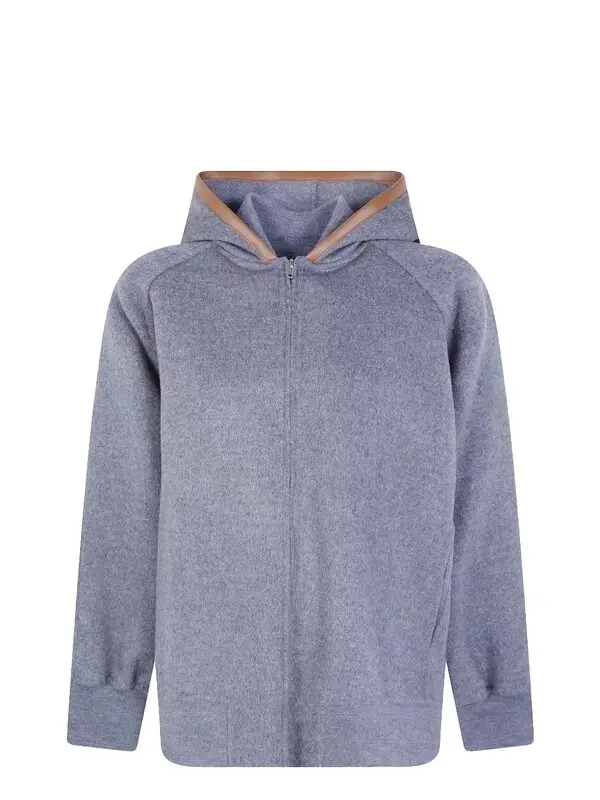 SEMICOUTURE Leather-trim Wool Hoodie - Grey