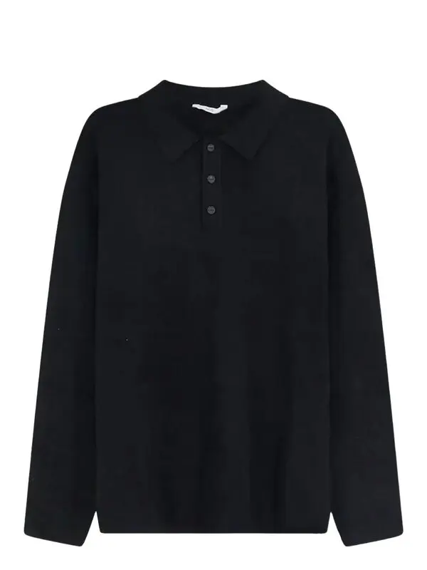 HEVO Polo-collar Button-fastening Sweater - Black