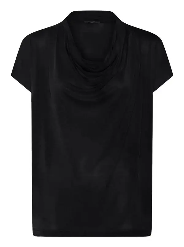 BRUUNS BAZAAR Katkabbginae Draped-neck Short-sleeve Blouse - Black