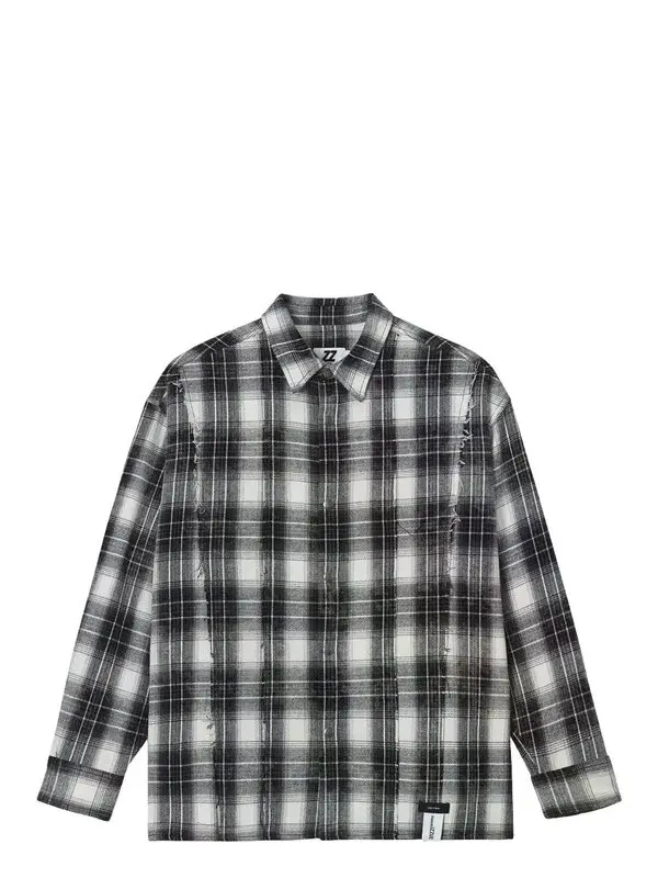 Izzue Frayed-detailing Check-pattern Shirt - Black