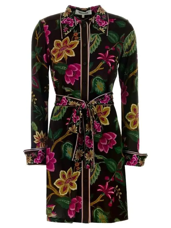 Diane Von Furstenberg Diane Floral-print Shirt Mini Dress - Black