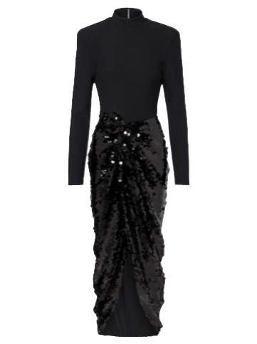 ROTATE BY BIRGER CHRISTENSEN Gathered Sequined Midi Dress - Black