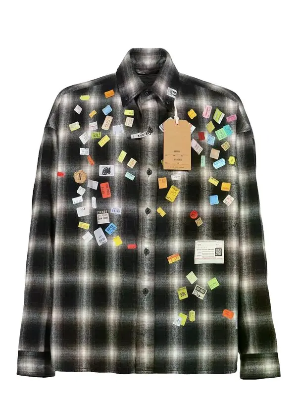 Mihara Yasuhiro Price-sticker Printed Check Shirt - Black