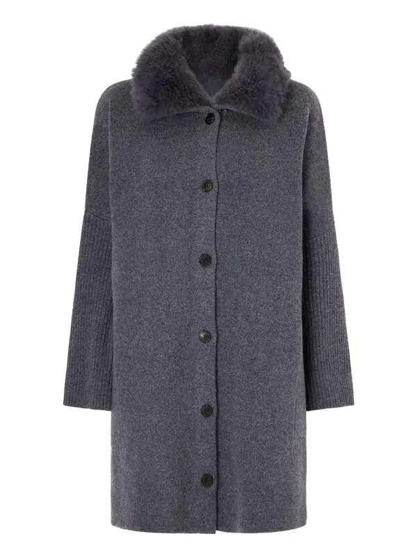 YVES SALOMON Shearling-trimmed Wool Cardigan - Gray