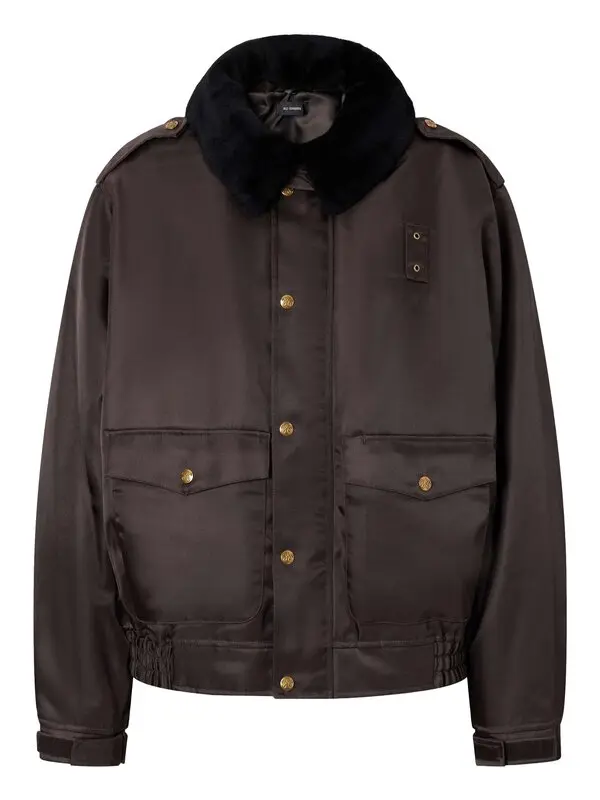 WILLY CHAVARRIA Uniform Plush-trimmed Twill Bomber Jacket - Dark Brown