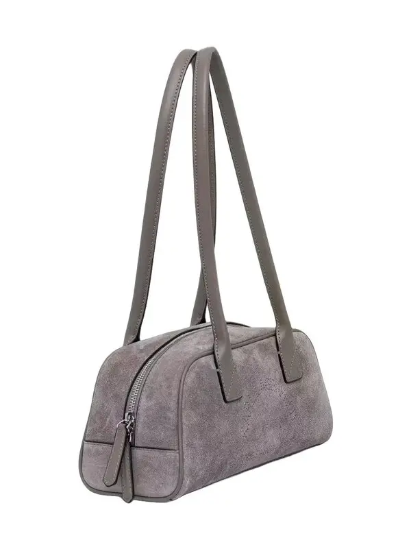 Karl Lagerfeld Perforated-logo Suede Shoulder Bag - Grey
