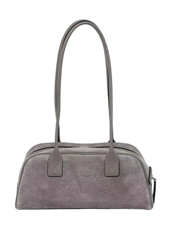 Karl Lagerfeld Perforated-logo Suede Shoulder Bag - Grey
