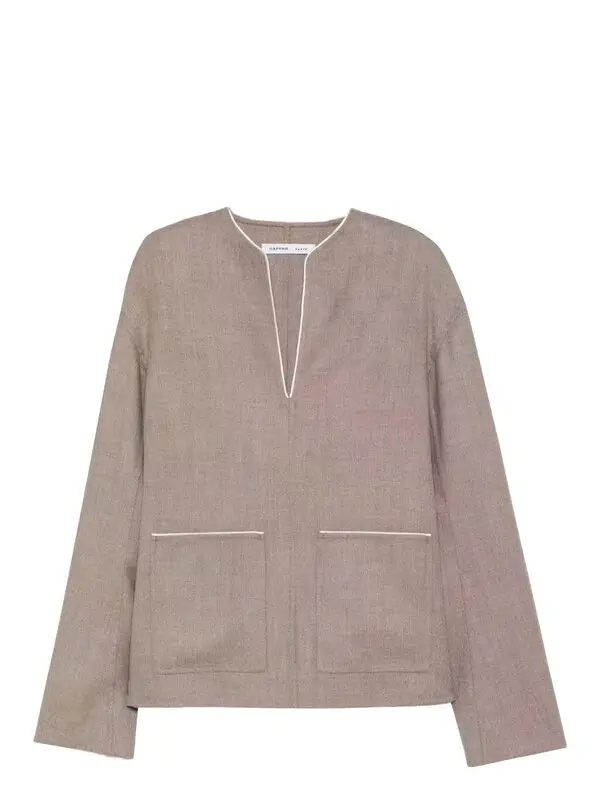 Carven Piped-trim V-neck Top - Neutrals
