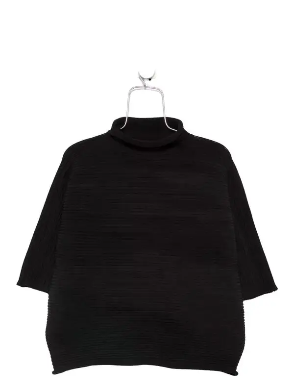 Issey Miyake Pleated High-neck Top - Black