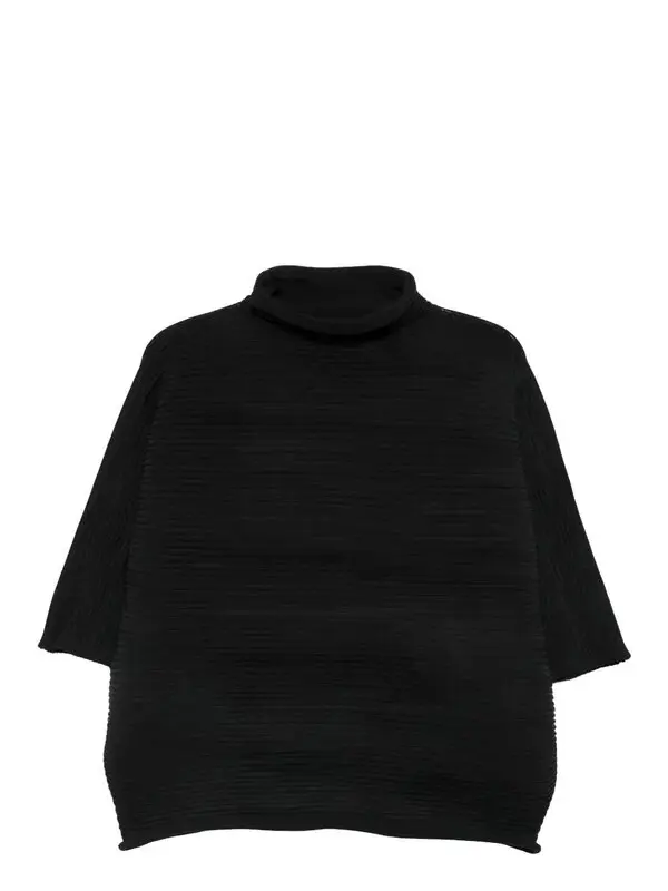 Issey Miyake Pleated High-neck Top - Black