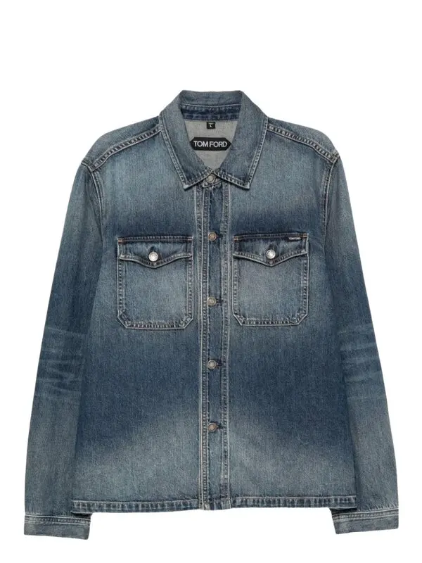 TOM FORD Faded Buttoned Denim Jacket - Gray