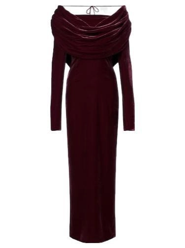 ROTATE BY BIRGER CHRISTENSEN Draped Velvet Gown - Wine Red