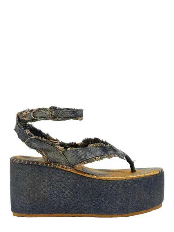 DIESEL® Frayed-edge Platform Sandals - Blue/grey