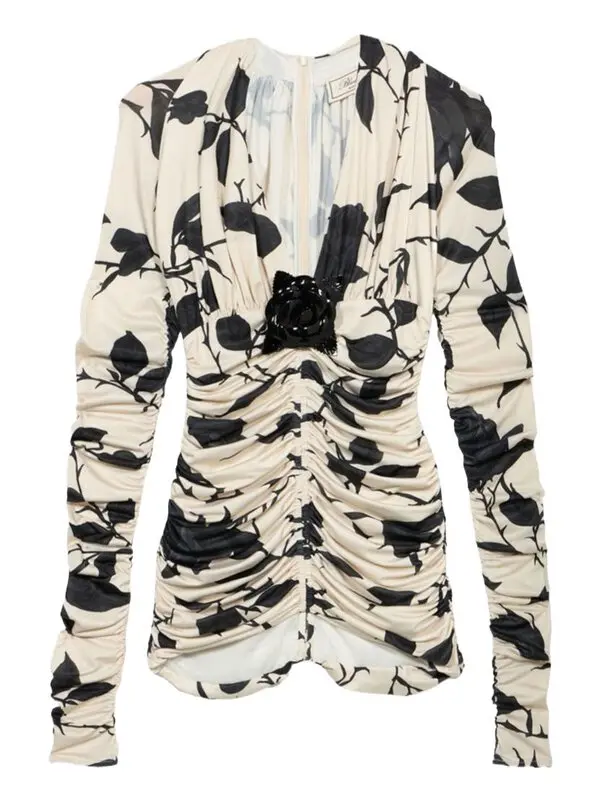 Blumarine Floral-print Ruched Blouse - Nude