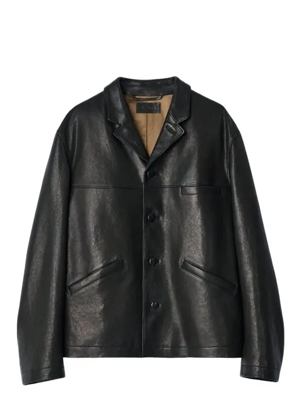LEMAIRE Single-breasted Jacket In Grained Lambskin - Black