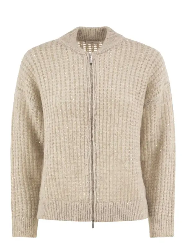 Peserico Long-sleeved Sequin Knit Cardigan - Light Brown