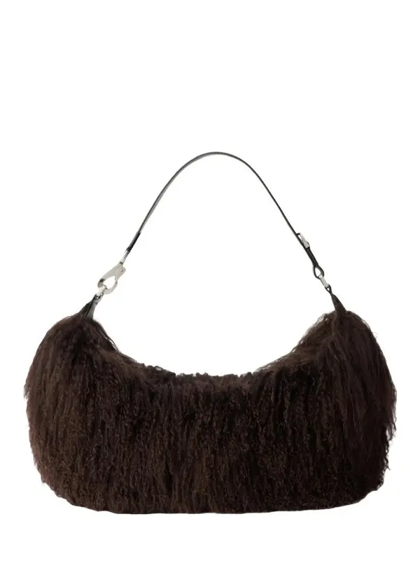 LEMAIRE Quiver Clip Bag In Mongolian Lambskin - Dark Chocolate