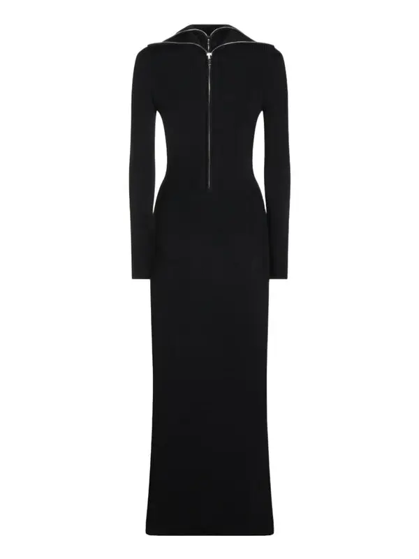 Balenciaga Zip-neck Long Knitted Dress - Black