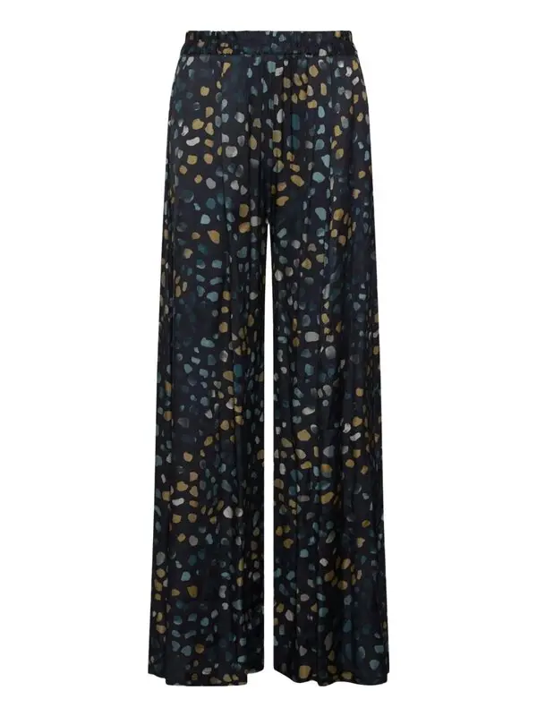 Marella Abstract-print Wide-leg Casual Trousers - Navy Blue