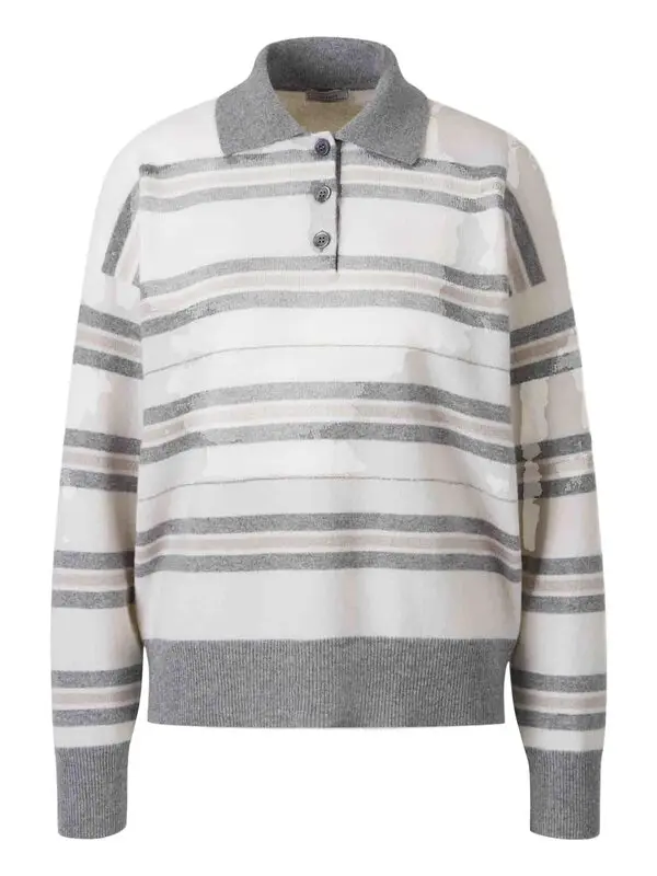Peserico Striped Button-neck Knitted Sweater - Light Gray