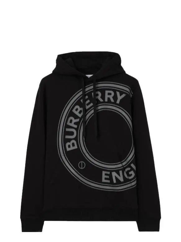 Burberry Logo Graphic Cotton Hoodie - Black