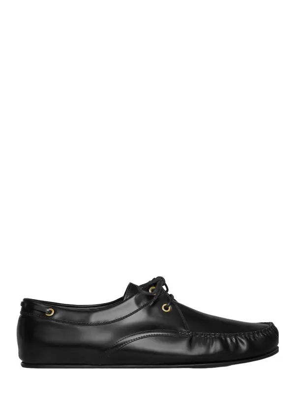 Celine Flat Derby In Polished Bullskin - Black