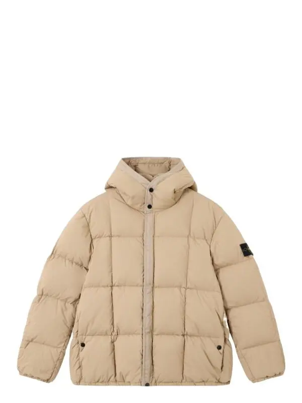 Stone Island Hooded Down Jacket With Wind Resistance - Biscuit