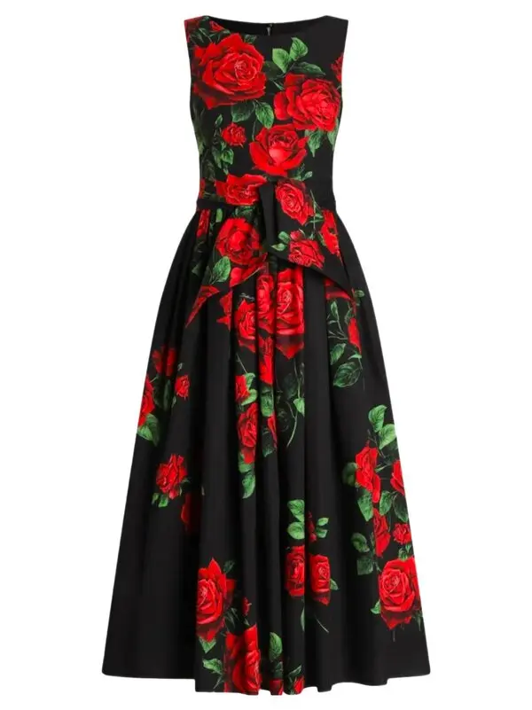 Dolce & Gabbana Rose-print Poplin Midi Dress - Multicolor