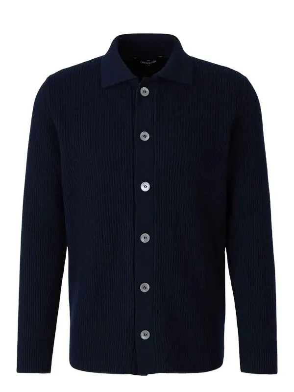 GRAN SASSO Button-up Ribbed Cardigan - Navy Blue