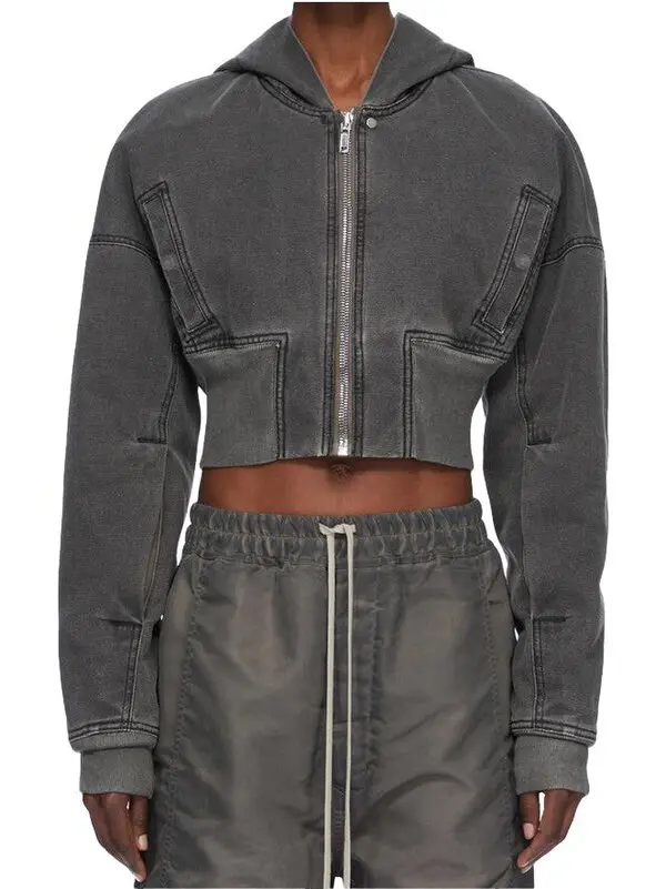 Rick Owens Tower Hooded Cropped Flight Jacket - Pebble
