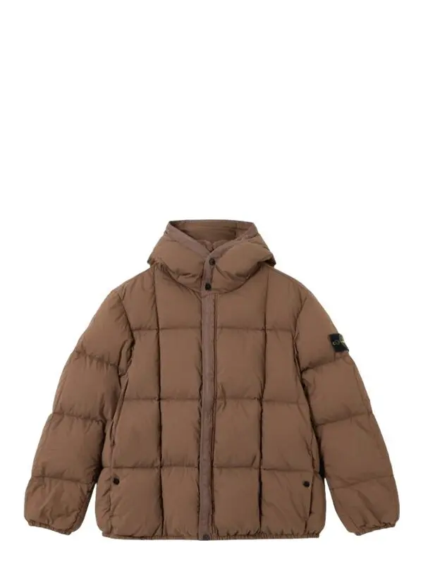 Stone Island Hooded Down Jacket With Wind Resistance - Ochre