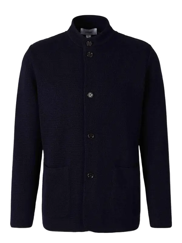 LARDINI High Neck Button-up Jacket - Navy Blue