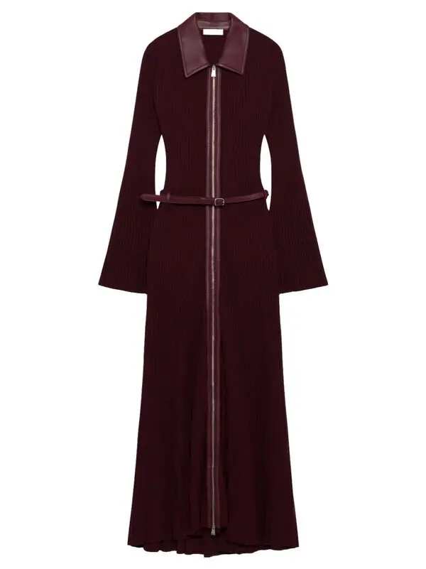 Simkhai Ismelle Belted Ribbed-knit Midi Dress - Fig Color