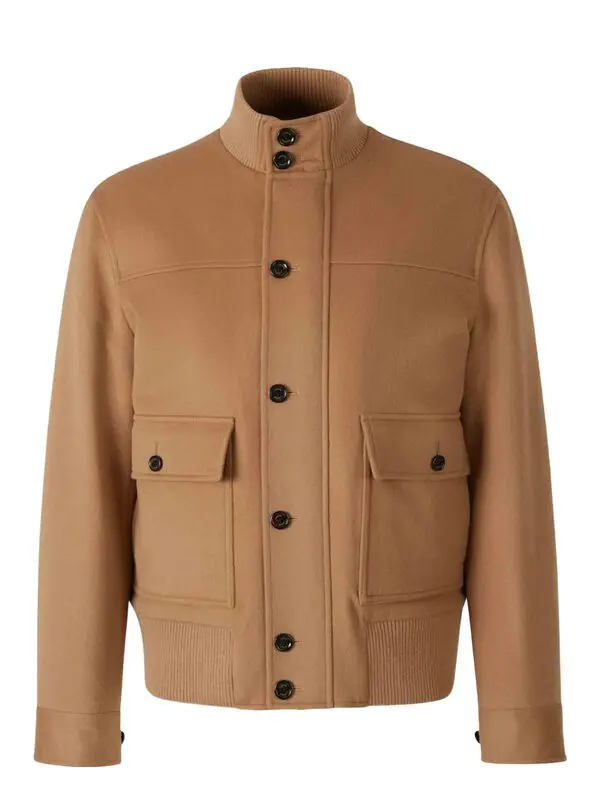 LARDINI Button-detail Ribbed-trim Jacket - Camel-colored