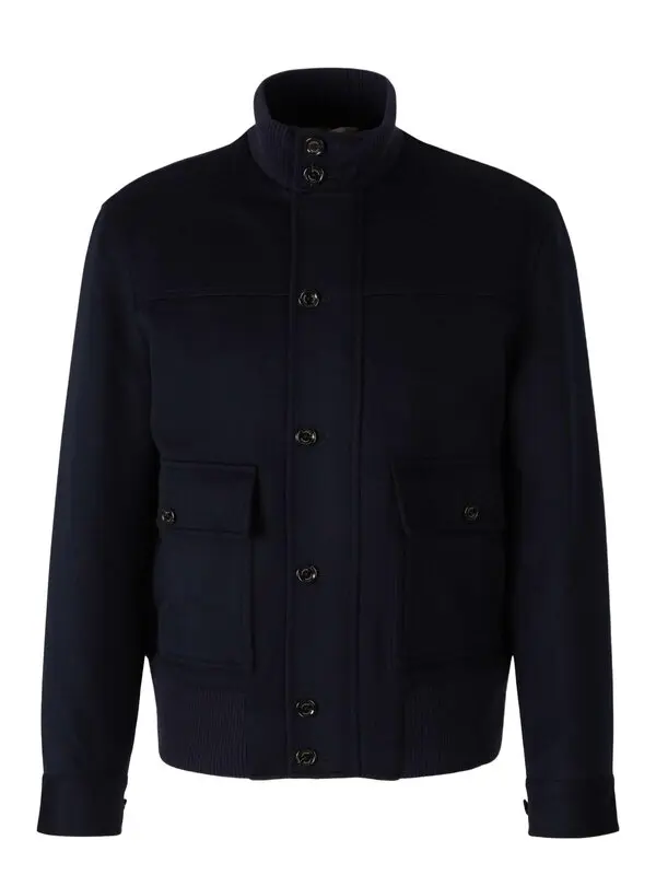 LARDINI Button-front Jacket With Ribbed Trims - Midnight Blue