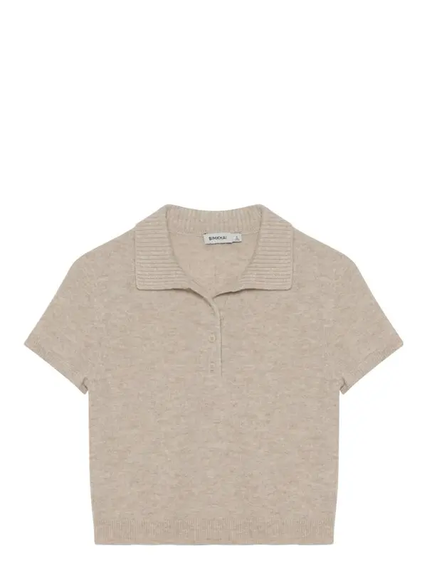 Simkhai Twila Short-sleeve Cashmere Polo Shirt - Stone Color