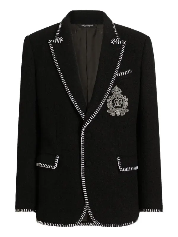 Dolce & Gabbana Dolce Gabbana Crest Embroidered Blazer - Black