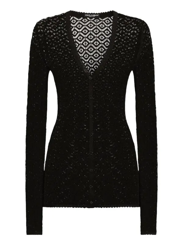 Dolce & Gabbana Dolce Gabbana Lace Knitted Long Cardigan - Black