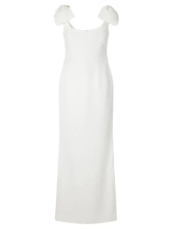 Rebecca Vallance Mariee Bow-detailed Embroidered Paneled Crepe Gown - Neutrals