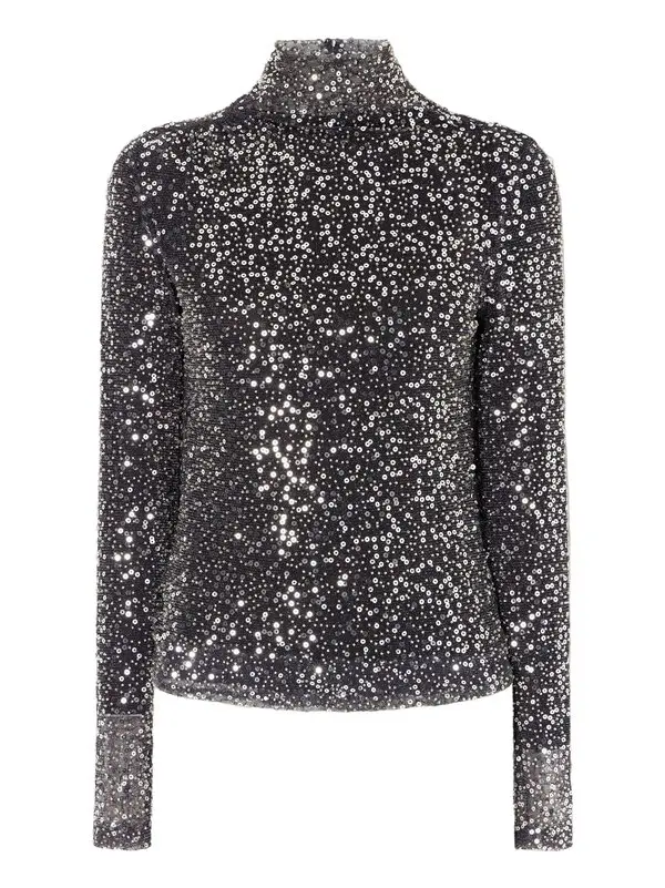 MARANT ETOILE Lou Sequin-embellished Tulle Turtleneck Blouse - Silver