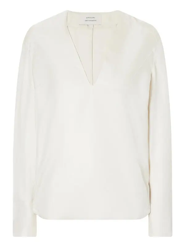 Loulou De Saison Syla Velvet-trimmed Silk-blend Twill Blouse - Neutrals