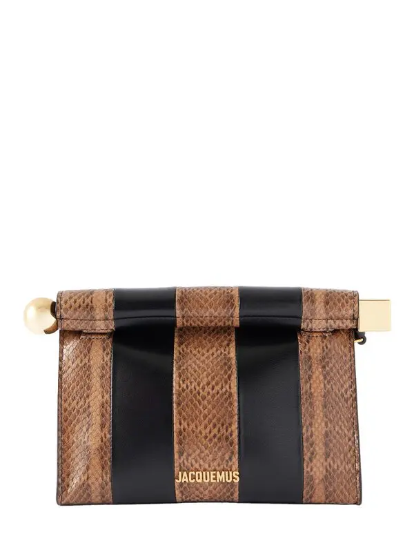 Jacquemus Le Sac Ronde Carré Two-tone Paneled Snake-effect And Leather Clutch - Multi