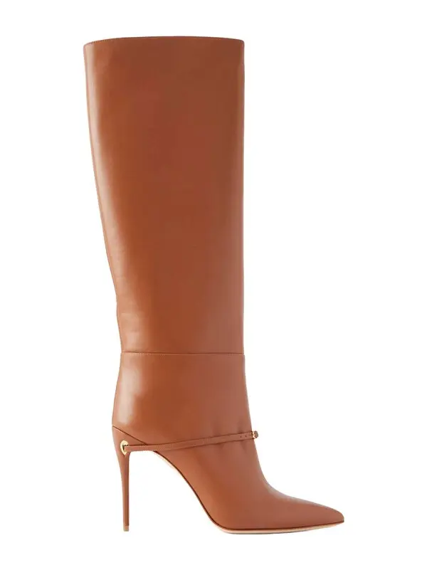 Jennifer Chamandi Cece 105 Buckle-detailed Leather Knee Boots - Tan