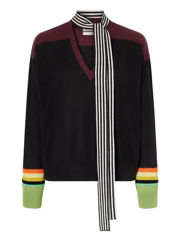 Christopher John Rogers Tie-detailed Striped Wool And Silk-blend Sweater - Multi