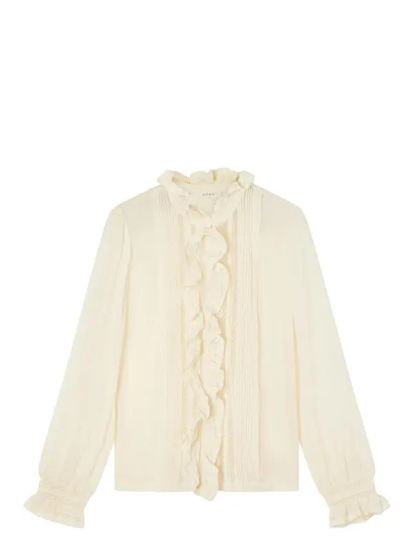 DÔEN Magdeleine Ruffled Lace-trimmed Silk-chiffon Blouse - Neutrals