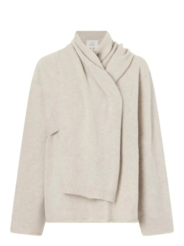 Loulou De Saison Frances Scarf-detailed Cashmere Sweater - Neutrals