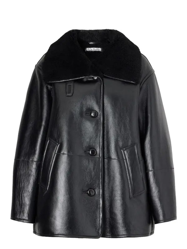 Acne Studios Paneled Shearling-trimmed Leather Coat - Black