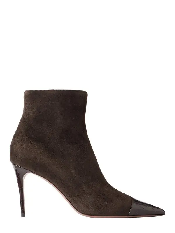 Paris Texas Vera 85 Croc-effect Leather-trimmed Suede Ankle Boots - Brown