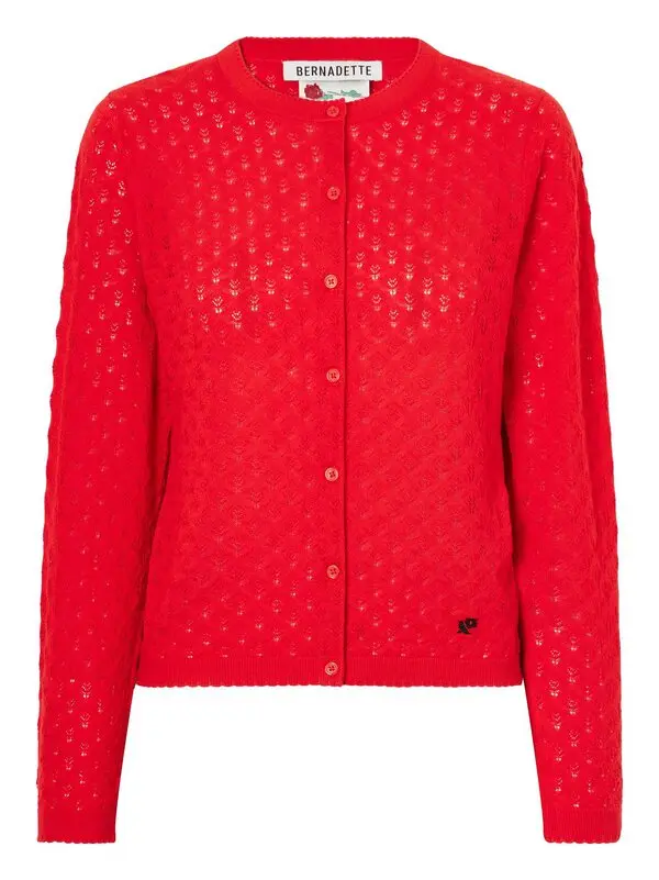 Bernadette Kira Embroidered Pointelle-knit Silk, Wool And Cashmere-blend Cardigan - Red